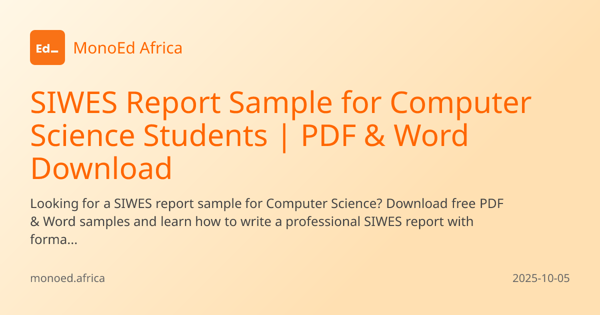 SIWES Report Sample for Computer Science Students | PDF & Word Download | MonoEd Africa